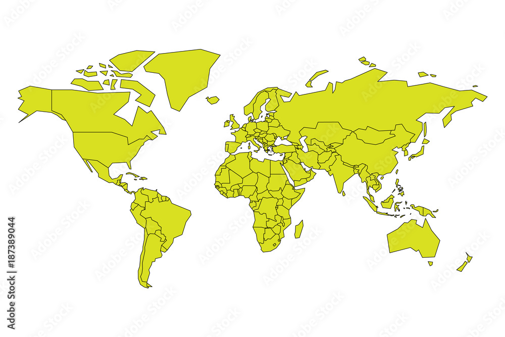 Simplified map of World in yellow-green color. Schematic vector ...