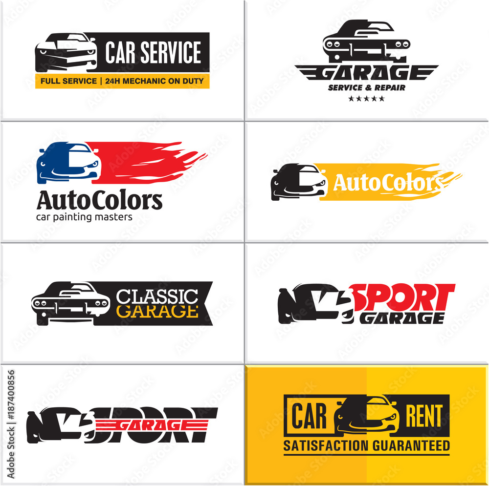 car logos, car icons, car service, vector car garage sign, sports car ...