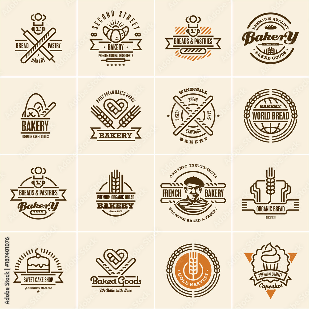 bakery logo, bakery icons set, bakery labels, bread, pastry Stock ...