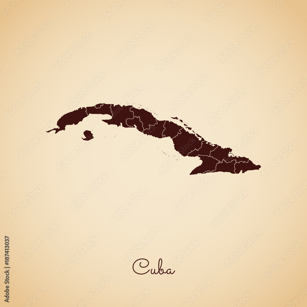 Cuba region map: retro style brown outline on old paper background ...