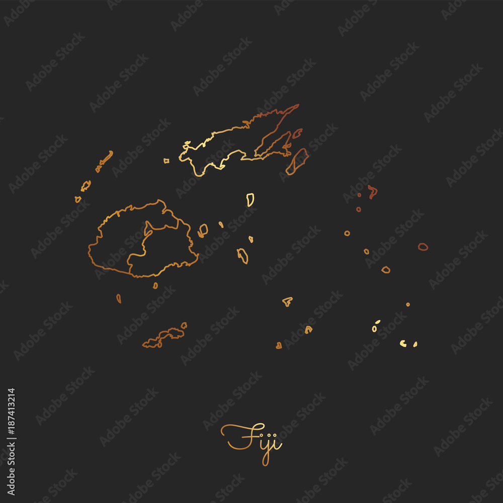 Fiji region map: golden gradient outline on dark background. Detailed ...