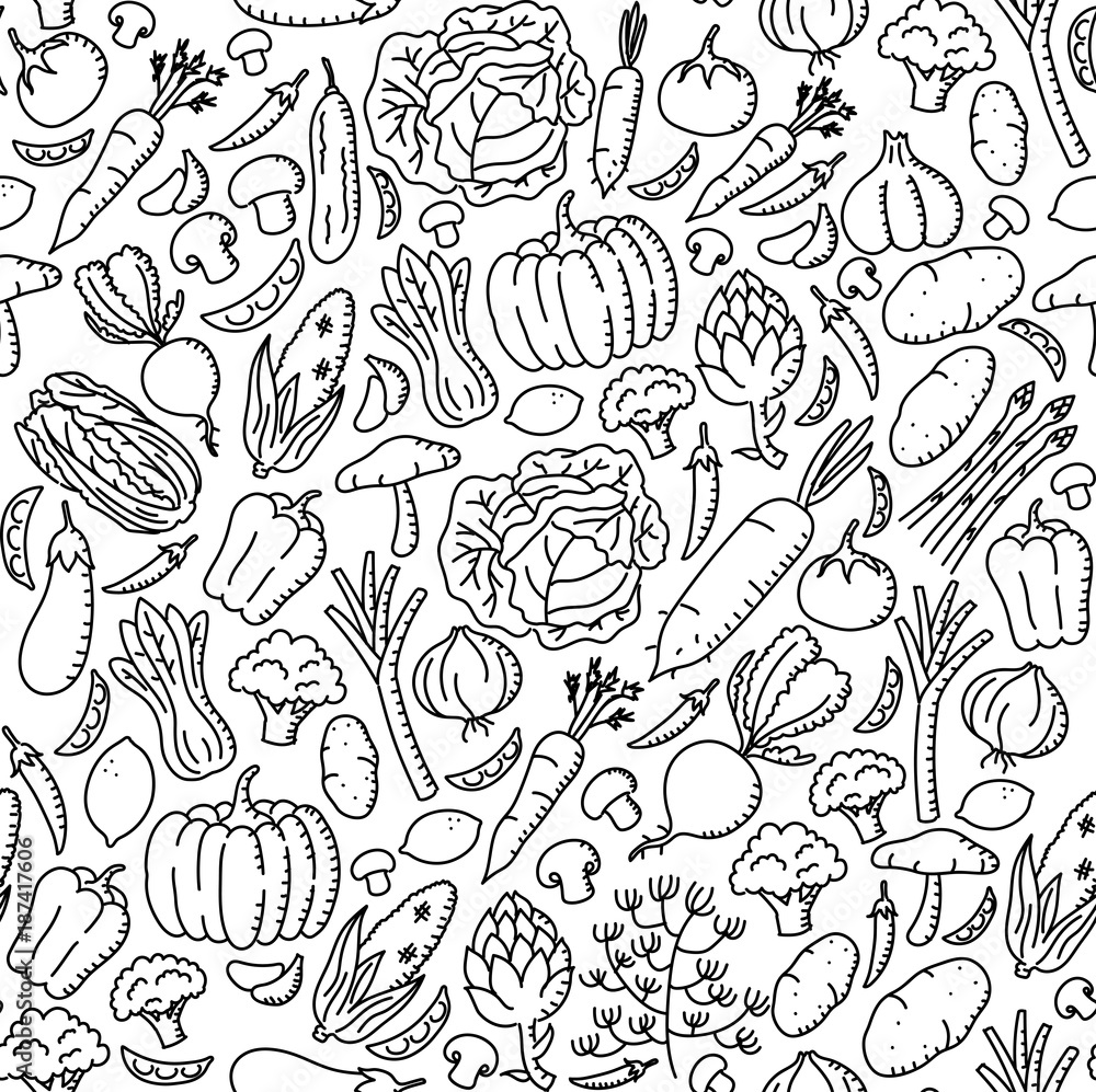 Vegetable pattern background Stationary kids hand drawing set ...