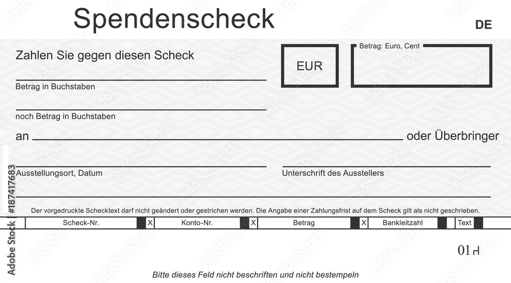 Vektor-Spendenscheck mit modernem Design. Original Spendenscheck ...
