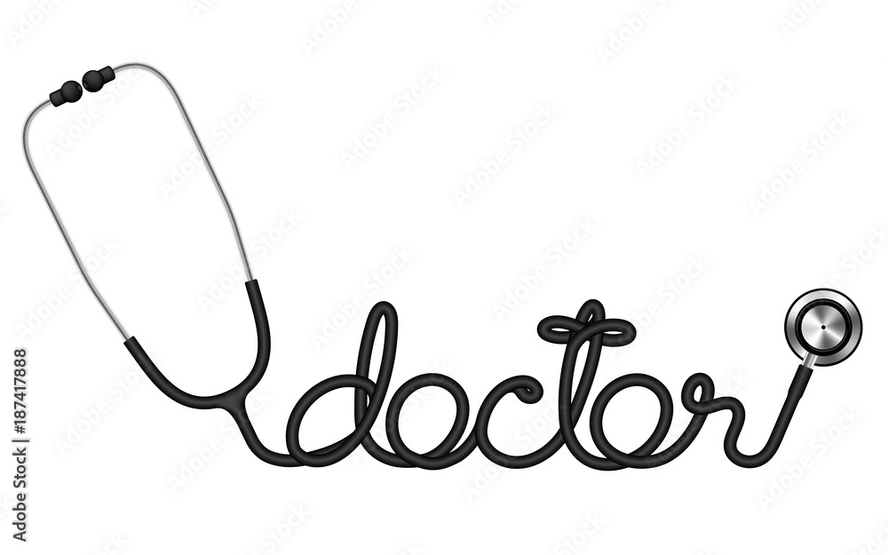 Stethoscope black color and doctor text made from cable isolated on ...