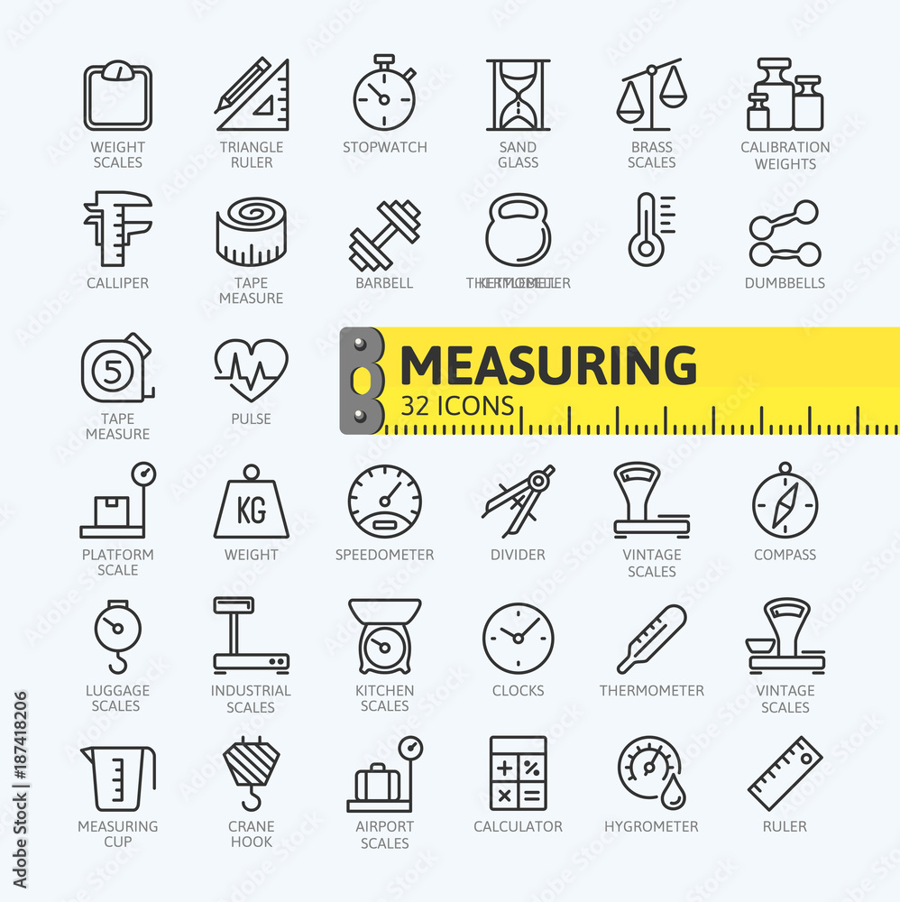 Measuring, measure elements - minimal thin line web icon set. Outline ...