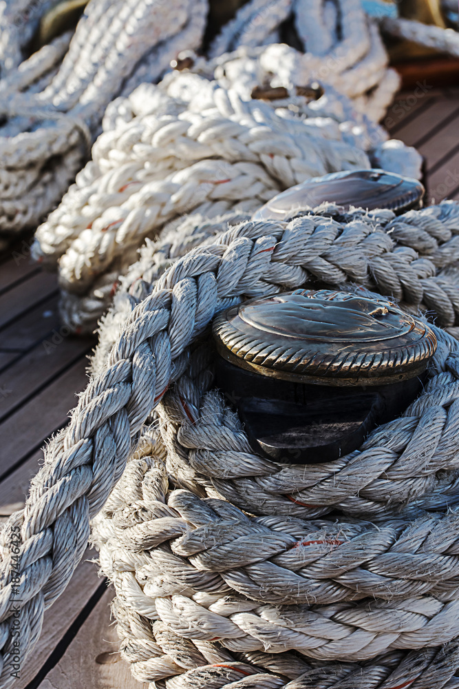 vintage vessel mooring ropes and rigging Stock Photo | Adobe Stock