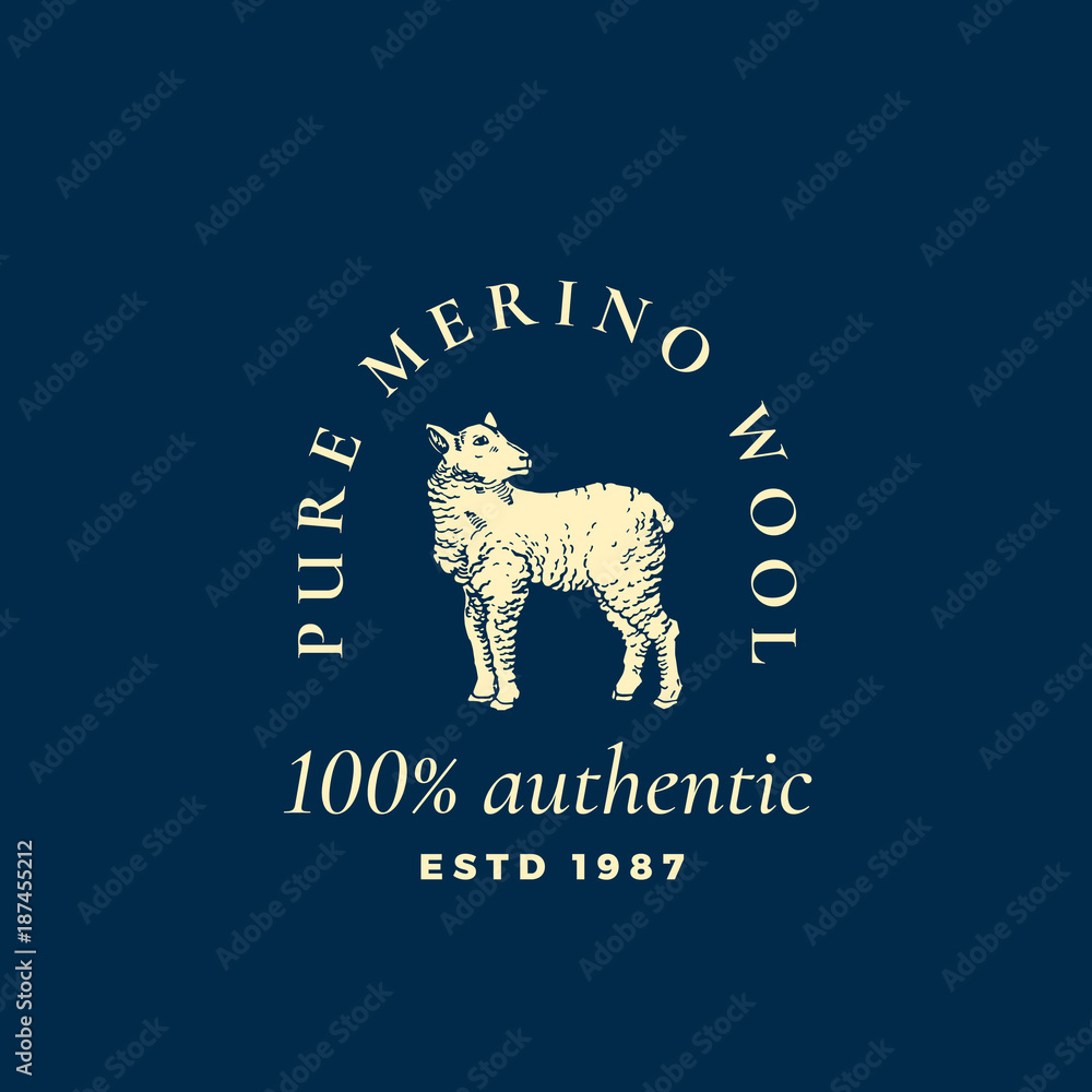 Pure Merino Wool Abstract Vector Sign, Symbol or Logo Template. Hand ...