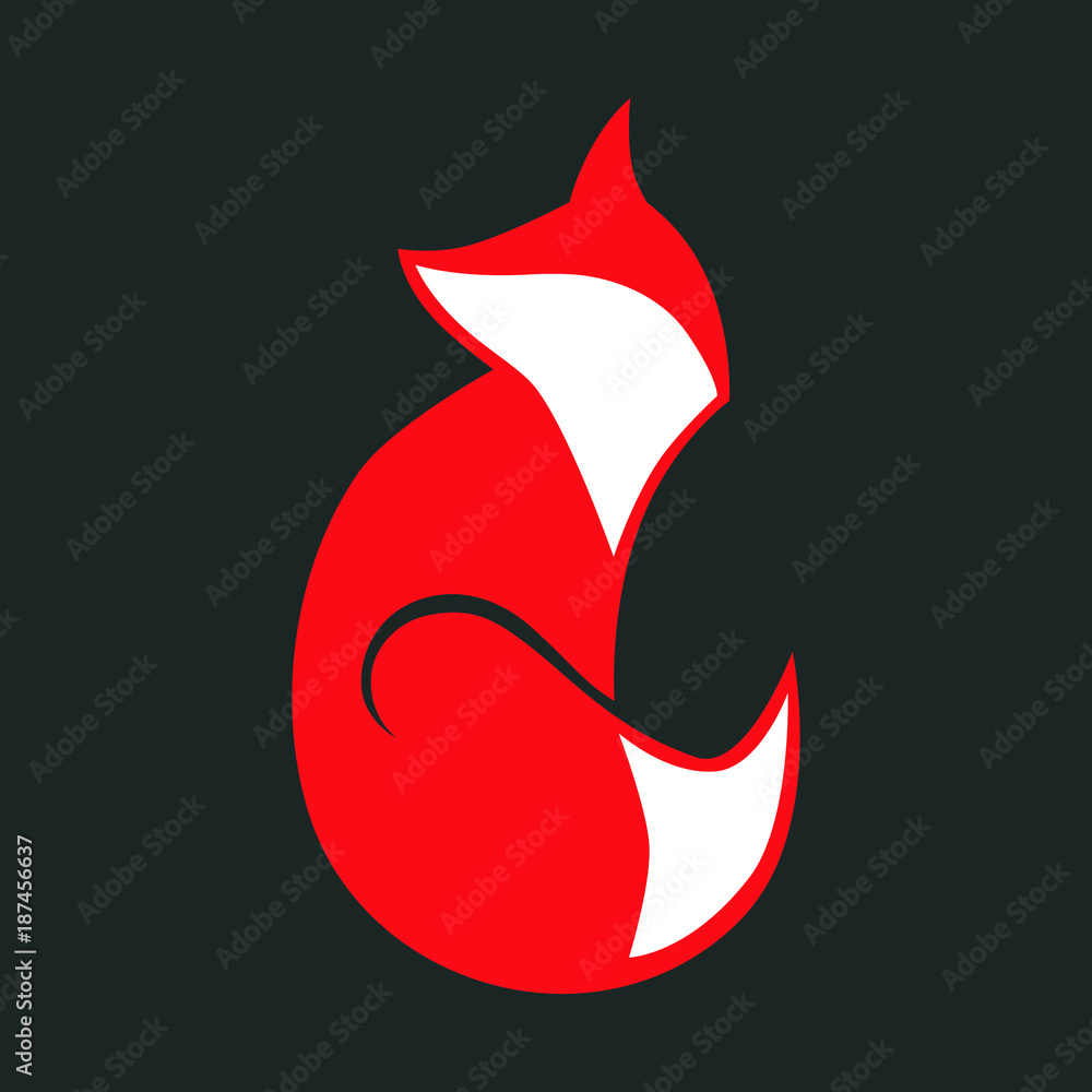 Abstract red fox symbol, icon on black background. Design element Stock ...