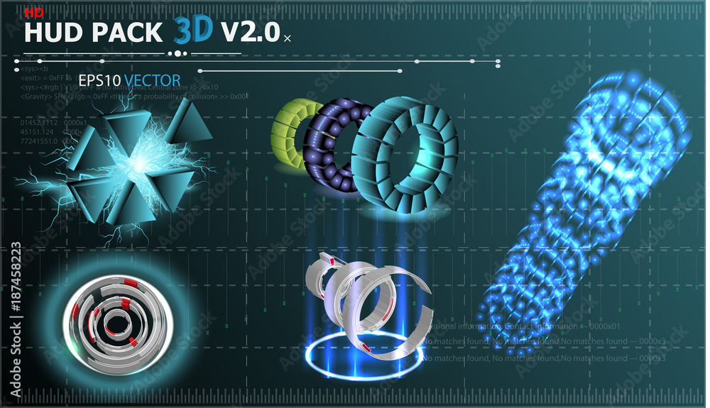 Fantastic abstract background with different set 3d elements of the HUD ...