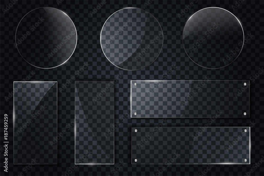 set of transparent glass on sample background. Glass framework set ...