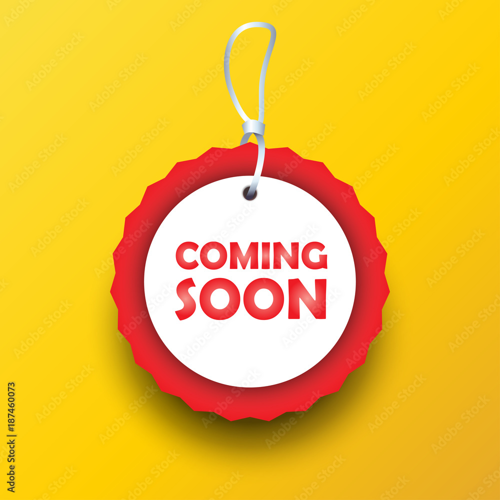 Coming soon label, gift tag modern frame, sticker, logo ement, under ...