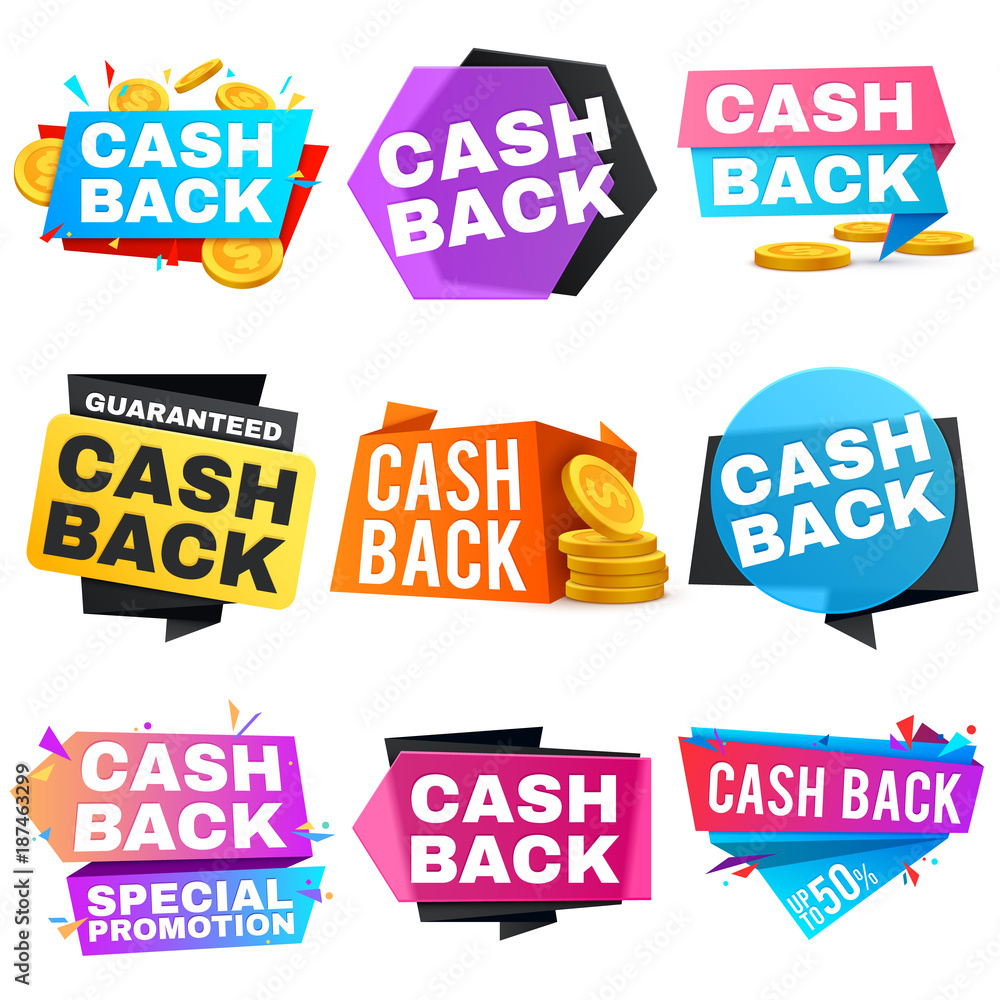 Cash back vector sale banners with ribbons. Saving and money refund ...
