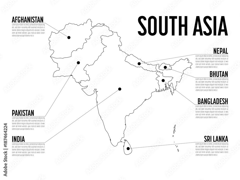 Infographic map of South Asia. Modern template with text in black and ...