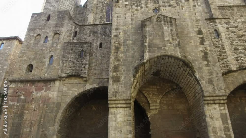 Ancient Barcelona, Gothic Quarter. Detail of medieval constructions in ...