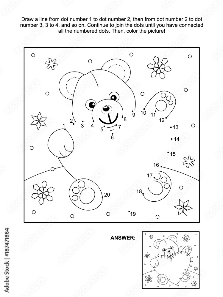 Valentine's Day themed connect the dots picture puzzle and coloring ...