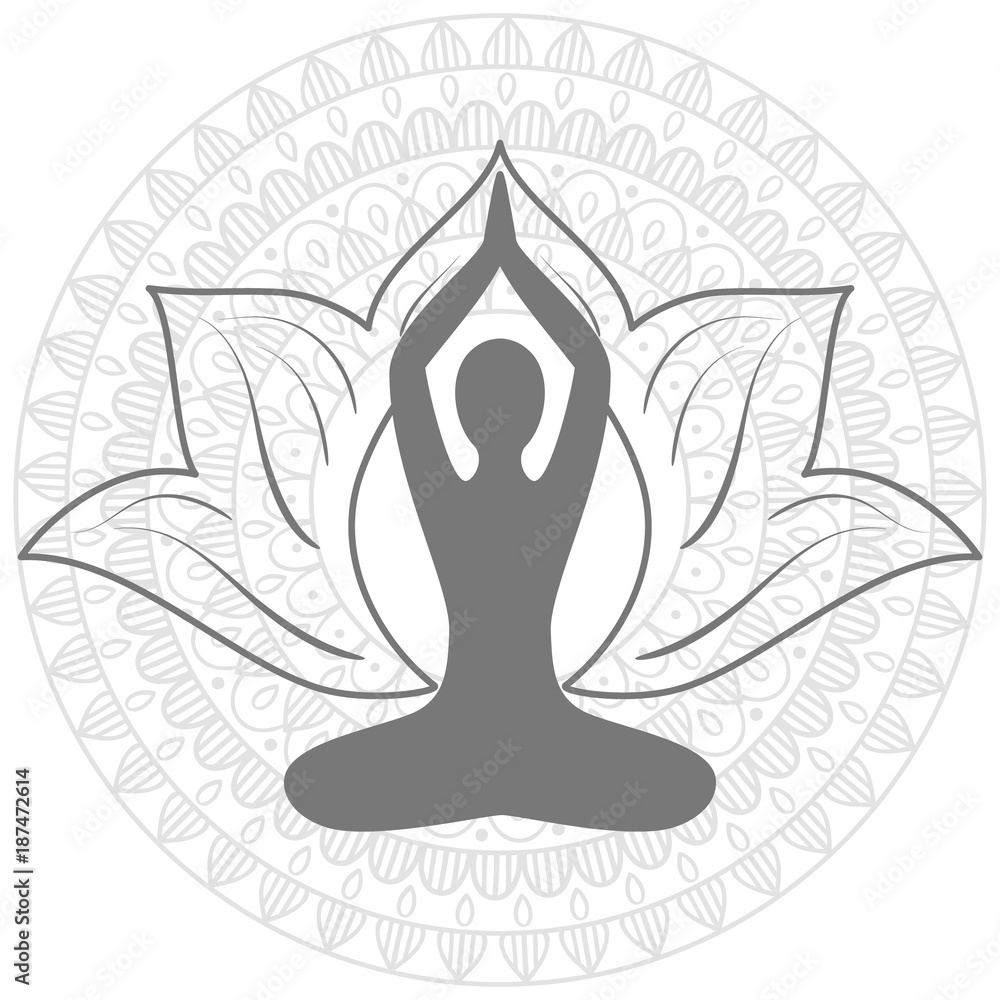 hand drawn mandala, Lotus. Yoga asana. Set of oriental ornaments for ...