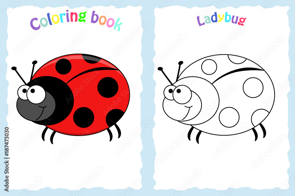 Coloring book page for preschool children with colorful ladybug and ...