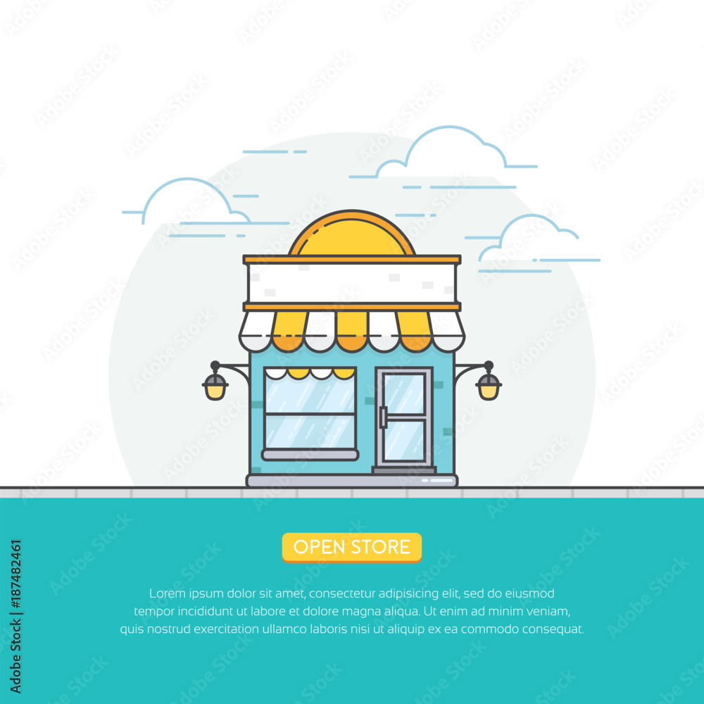 Open online store, store front building vector concept. Storefront ...