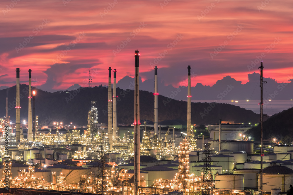 Oil refiery plant,oil tank and oil storage at sunset.Thai oil refinery ...