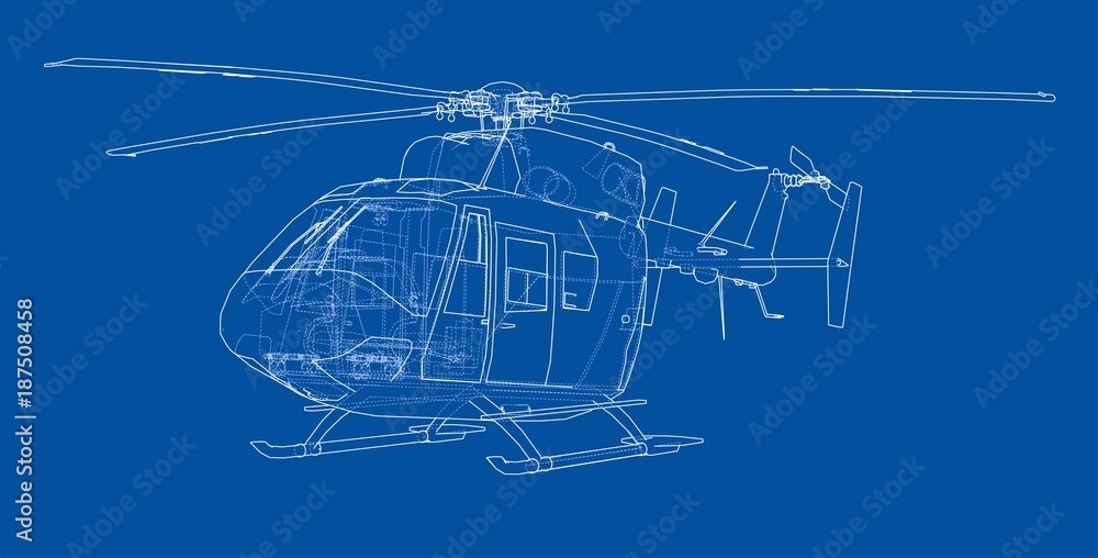 Outline drawing of helicopter Stock Vector | Adobe Stock