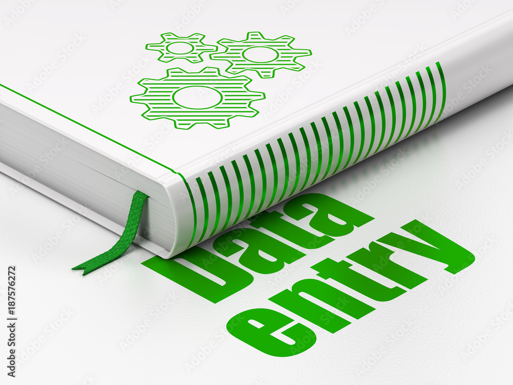Data concept: closed book with Green Gears icon and text Data Entry on ...