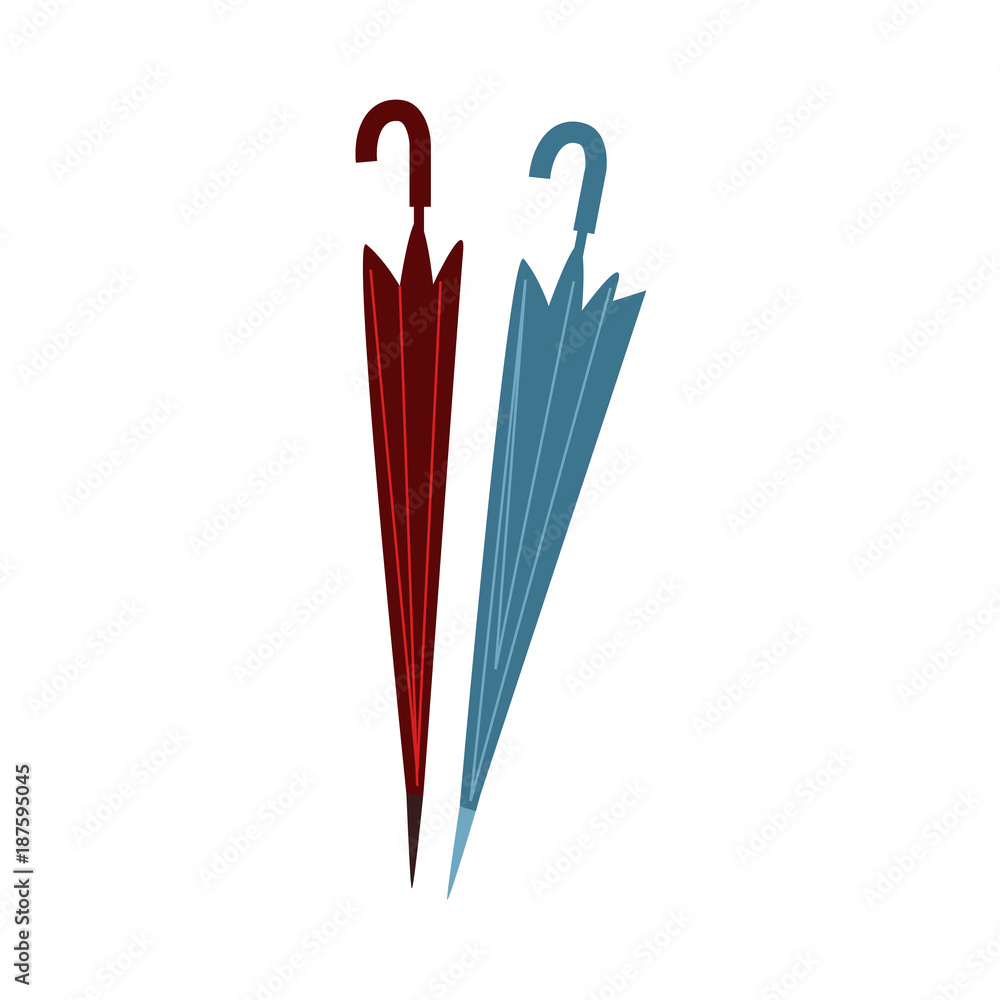 Two stylized closed, folded, rolled umbrella, traditional attribute of ...