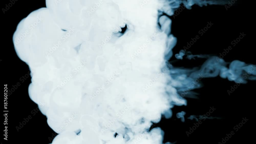 Smoke streams in slow motion. Isolated on black background with backlit ...