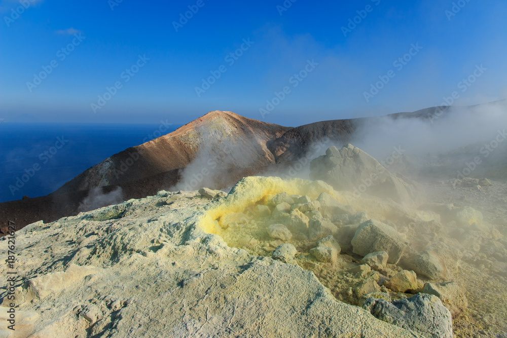 View on Fossa volcano crater and surrounding sea of island. Showing ...