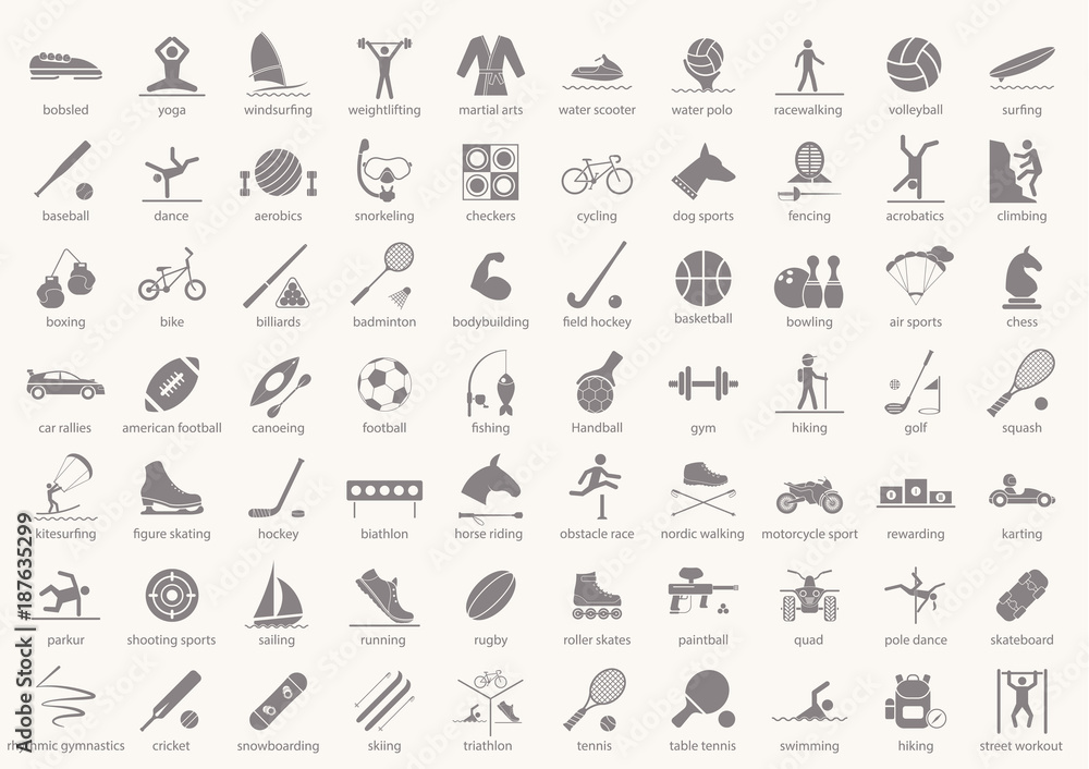 Set of sport icons in flat design with shadows. Vector illustration ...