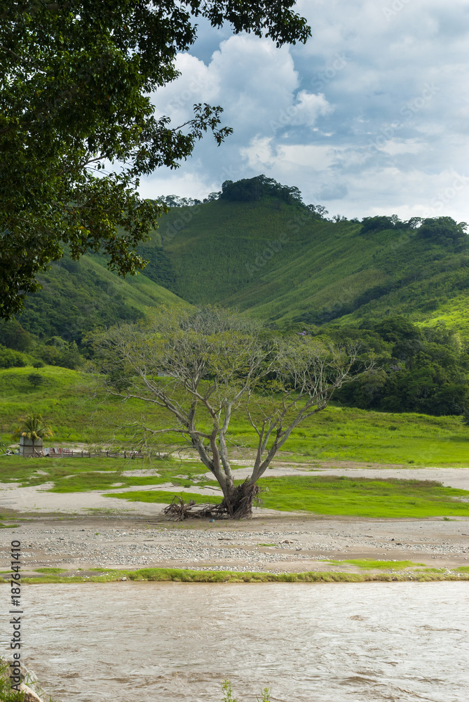 River called Motagua cloudy winter in El Progreso, Guatemala. Turbid ...