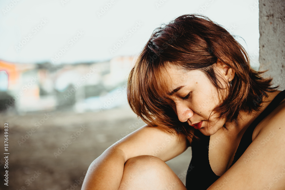 Lonely Sad fat woman ,She think over from love,heartbreak,Heartbroken ...