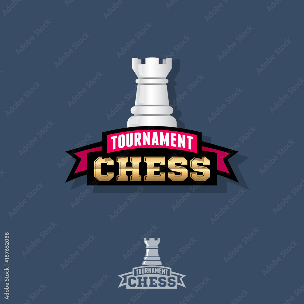 Chess tournament logo. Chess competition emblem. Chess and ribbon with ...