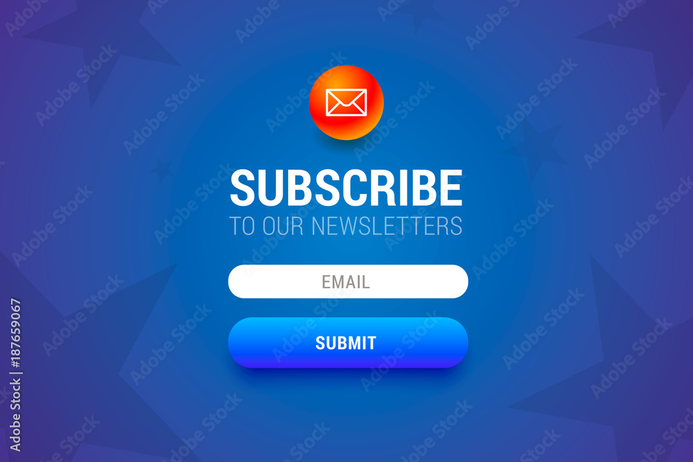 Subcribe form with name and email input fields and submit button. Stock Vector | Adobe Stock