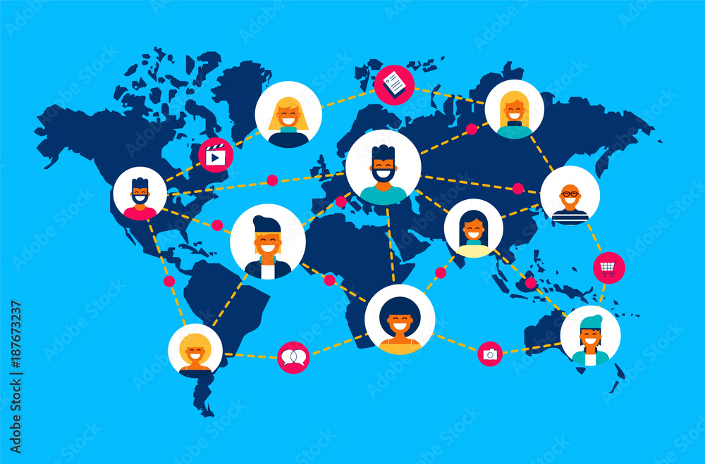 Stockvector Social network world map people team connection | Adobe Stock Stockvector Social network world map people team connection | Adobe Stock
