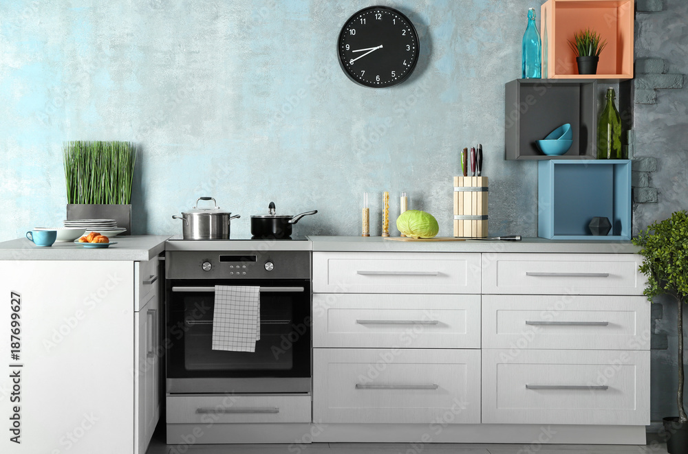 Modern kitchen interior with new oven Stock Photo | Adobe Stock