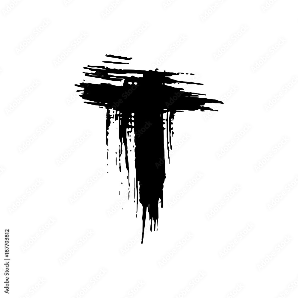 Letter T. Handwritten by dry brush. Rough strokes font. Vector ...