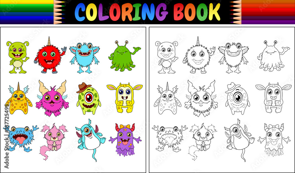 Coloring book with monsters cartoon collection Stock Vector | Adobe Stock