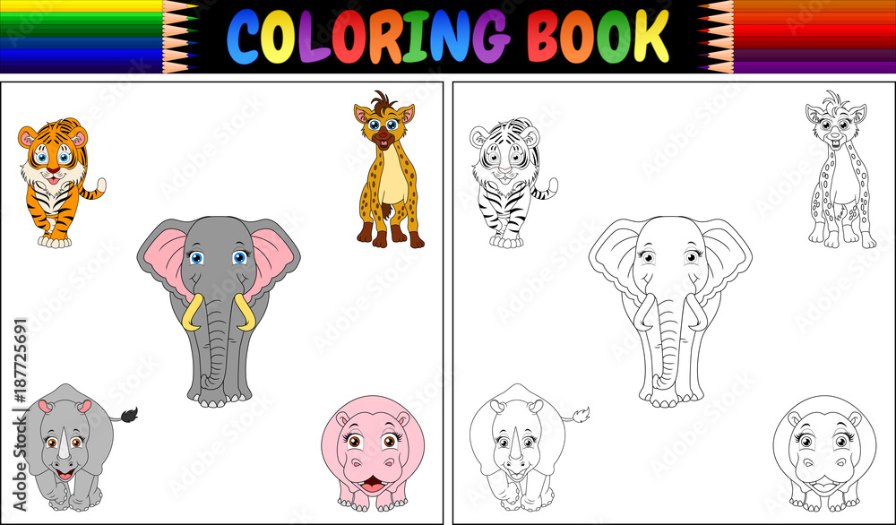 Coloring book with wild animals cartoon Stock Vector | Adobe Stock