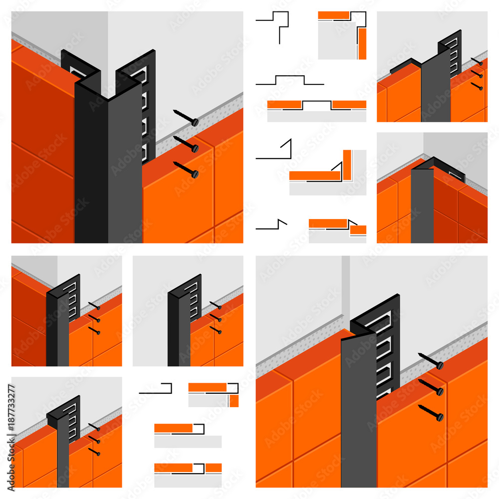 Isometric Illustration. The scheme of installation of border tiles ...