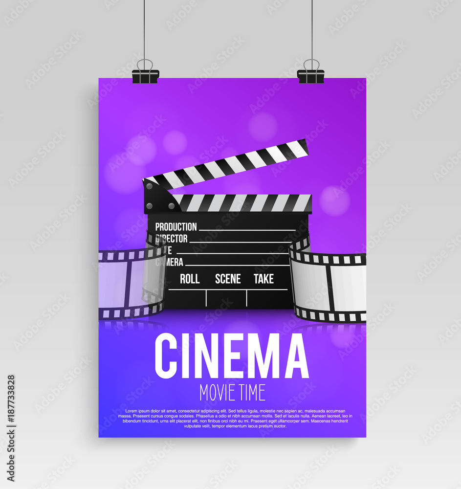 Realistic color cinema poster in the frame with an image hanging on a ...