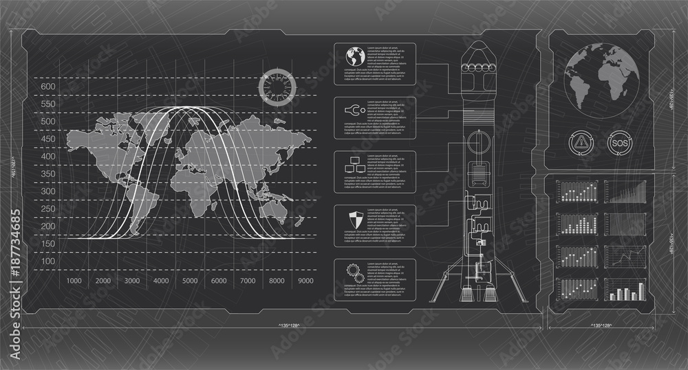 Space launch interface rockets, graphic display control the pallet ...