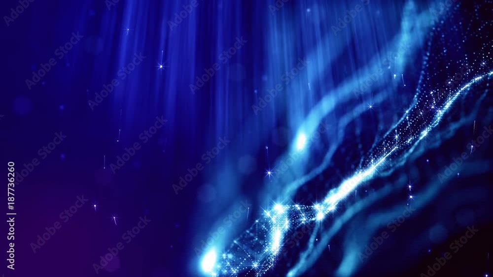 loopable abstract particle background with depth of field, glow sparkles of lights and digital ...
