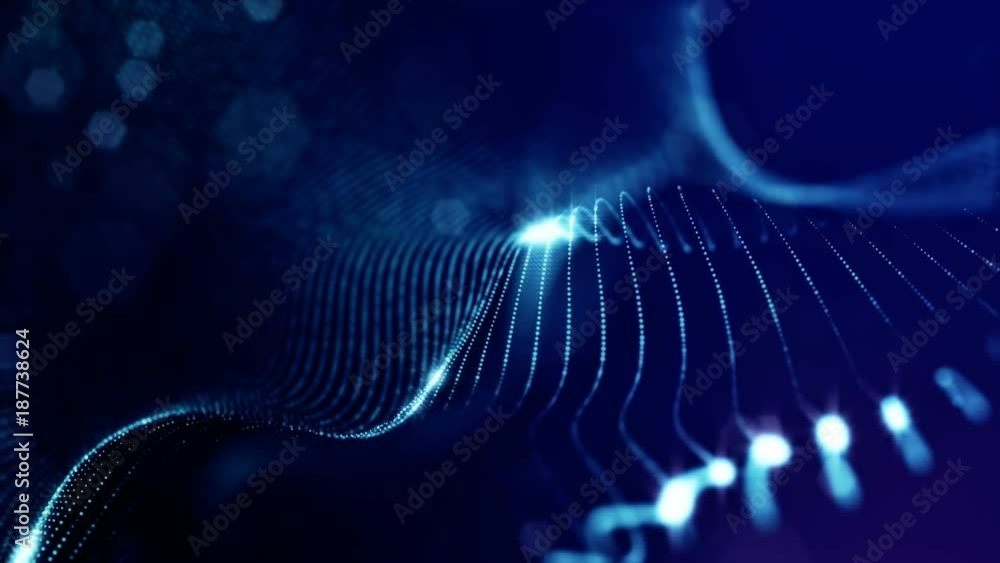 loopable abstract particle background with depth of field, glow sparkles of lights and digital ...