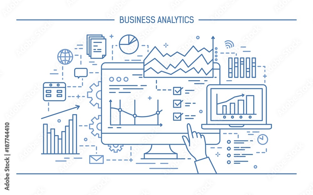 Hand pointing at computer screen or display with various diagrams ...