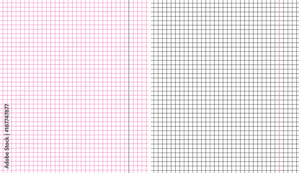 Set of pink gray squared notebook sheet school paper with gray and pink ...