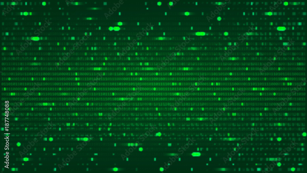 Vecteur Stock Abstract Green background with binary computer code. Data backdrop with Blur ...