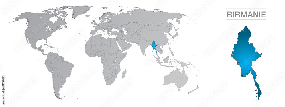Birmanie dans le monde, avec frontières et tous les pays du monde ...