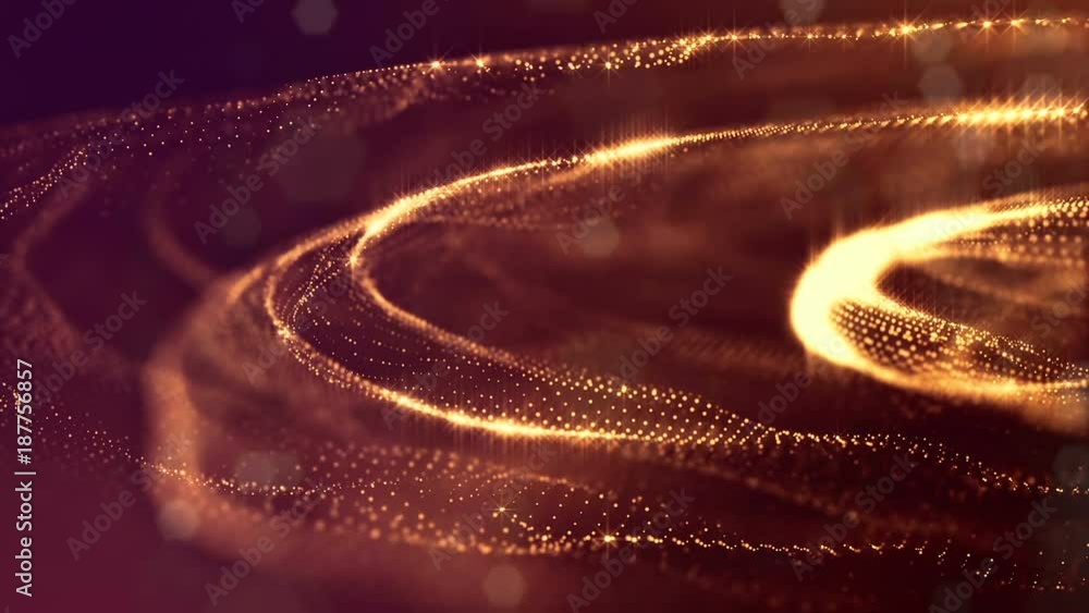 gold loopable abstract particle background with depth of field, glow sparkles of lights and ...