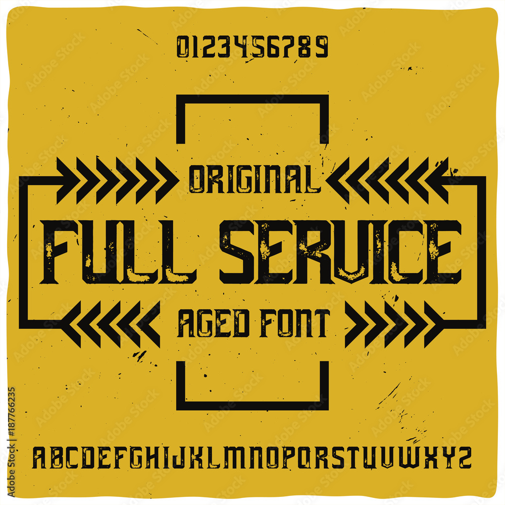 Original label typeface named "Full Service". Good handcrafted font for ...