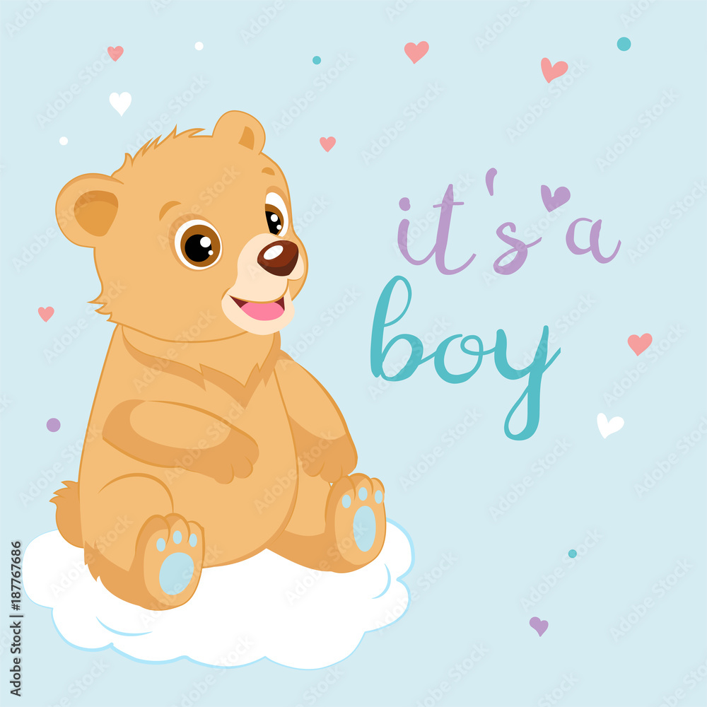 Cute Cartoon Teddy Bear Design Vector. Baby Boy Teddy Bear Shower ...